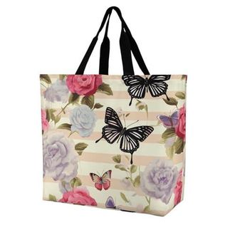 Generic Papillon &Agrave; Fleurs Ray&eacute;es Sac Cabas D&eacute;contract&eacute; Tote Bag L&eacute;ger Sac A Main Femmes Pour Gym Travail Shopping