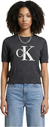 Calvin Klein Jeans Femme, Pulls, Gris, Taille: 34 FR Tricot &agrave; col rond