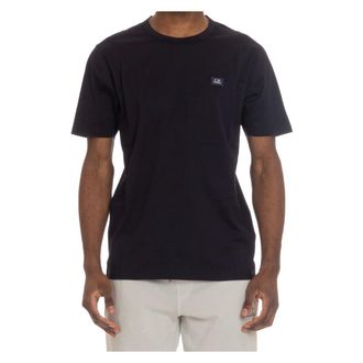 C.P. Company C.p. Company, Homme, Tops, Bleu, Taille: XL T-shirt Bleu en Coton avec Logo et Ourlet Droit