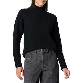 The Drop Damen Carolina Pullover mit tiefer Schultern&auml;hte Stehkragen, Freiliegende N&auml;hte, Schwarz, Gr&ouml;&szlig;e L