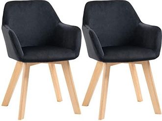 HOMCOM Chaises de salle &agrave; manger, lot de 2, chaise de cuisine avec accoudoirs, dossier, chaises rembourr&eacute;es avec aspect velours, chaise de salon avec pieds e