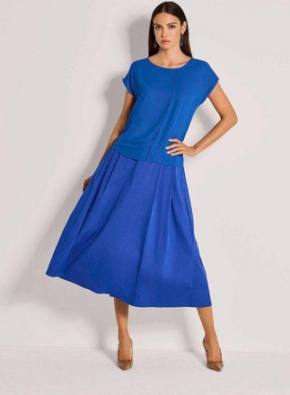 Madeleine Kurzarmshirt Leichtes Kurzarm Viskose-Shirt, Rundhals Businessbluse aus flie&szlig;endem Stoff, mit asymmetrische Falte vorne