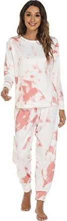 Generic Pyjama long pour femme avec poignets : v&ecirc;tements de d&eacute;tente pour femmes ensemble coton tie-dye combinaison douillette col rond chemise de nuit v&ecirc;temen