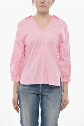 Marni Poplin Blouse With V-Neck And Embroidered Logo size 36