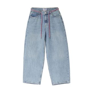 Moschino Femme, Jeans, Bleu, Taille: W30 Jean Oversize en Denim avec Cordon Rose Amovible