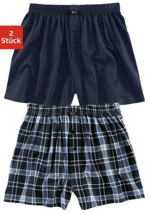 H.I.S Boxer H.I.S Boxershorts f&uuml;r Herren, Herren, Gr. 4XL, 2 Stk., blau (marine, kariert), Obermaterial: 100% Baumwolle, kariert, unifarben, k&ouml;rpernah, Unte