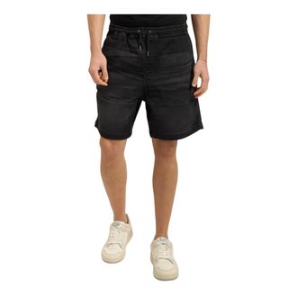 Guess Homme, Shorts, Noir, Taille: W30 Shorts en denim d&eacute;lav&eacute; &agrave; cordon de serrage