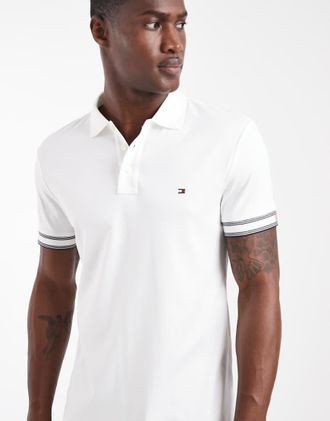 Tommy Hilfiger Polo coupe classique &agrave; poignets fantaisie - Blanc
