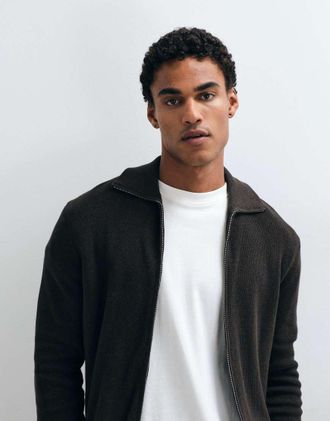 Mango Polo-Cardigan mit Rei&szlig;verschluss in Braun