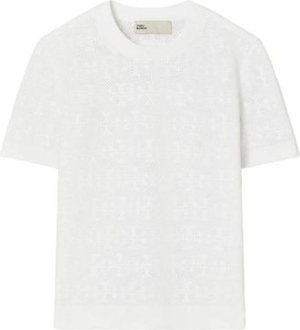 Tory Burch Femme, Tops, Blanc, Taille: 36 FR Perforated Knit T-Shirt