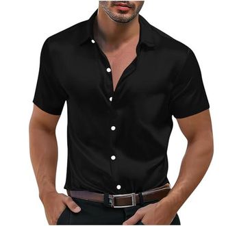 Generic Chemise &agrave; manches courtes pour homme - Chemise d&eacute;t&eacute; unie classique confortable et l&eacute;g&egrave;re - Col rabattu - Anti-plis - Respirante - D&eacute;contract&eacute;e - Bouto