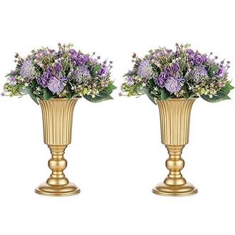 Nuptio Vase de Trompette M&eacute;tal Fleuri 2 Pi&egrave;ces Vases de Centres Mariage &Eacute;l&eacute;gants pour la D&eacute;coration de F&ecirc;te Mariage, 23.2cm Hauteur Arrangements de Fleurs Ar