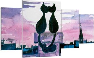 Arttor Mehrteilige Bilder auf Leinwand 160x90cm Leinwandbild Katzen Dach Liebe Tier Groß XXL Wanddeko Bild Schlafzimmer Set 4 teilige Wandbilder Dekoration W