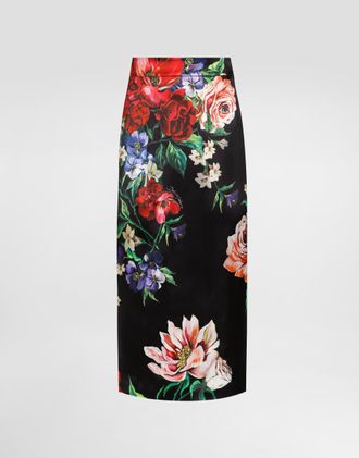 Dolce & Gabbana Longuette-schlauchrock Aus Satin Blumenprint - Frau R&ouml;cke Drucken 40