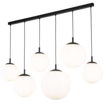 Licht-Erlebnisse Pendelleuchte Glas Metall E27 H: max. 150 cm Schwarz Wei&szlig; Kugelschirm Modern