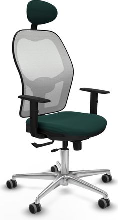 Piqueras y Crespo Gr&uuml;ner Drehstuhl mit 1D-Armen, h&ouml;henverstellbarer Lendenwirbelst&uuml;tze und festem Kopfteil, ausgestattet mit Syncro/Traslack und injiziertem Schaum. Wei