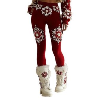 Generic Legging de No&euml;l artificiel en forme de flocon de neige pour femme - Legging doux et chaud en tricot avec imprim&eacute; de flocons de neige r&eacute;tro - Pantalon 