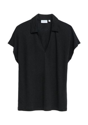 Comma Kurzarmshirt T-Shirt Shirt aus Leinenmix mit Polokragen