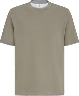 Brunello Cucinelli Baumwoll-T-Shirt mit Lagen-Optik - - Tops - Herren - Gr&uuml;n - 2XL