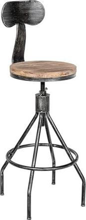 Clp Tabouret de Bar Hanam au Look Industriel I Tabouret de Bar r&eacute;glable en Hauteur avec Assise et Dossier en Bois I Tabouret m&eacute;tallique avec Repose-Pieds,