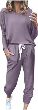 Generic Ensemble de tenue d&eacute;contract&eacute;e pour femme, t-shirt ras du cou &agrave; manches longues et pantalon long en patchwork de couleurs (Light Purple, XXXL)