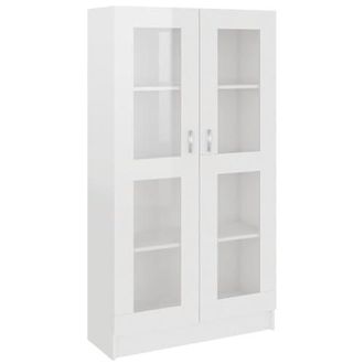 vidaXL Armoire Vitrine, Meuble de Rangement avec Compartiment, &Eacute;tag&egrave;re de Salon Salle de S&eacute;jour Chambre Int&eacute;rieur, Blanc Brillant Bois dIng&eacute;nierie