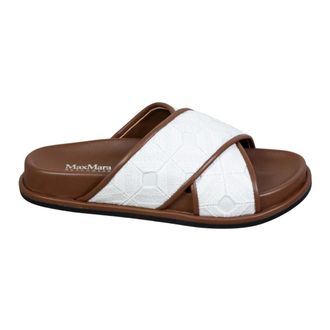 Max Mara Femme, Chaussures, Blanc, Taille: 39 EU Peonie Embroidered Slides