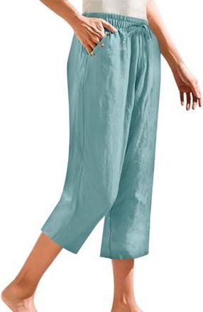 Generic Pantalon Femme Large L&eacute;ger Fluide en Lin pour Pantalon en Lin pour Femme Petit D&Eacute;t&eacute; D&eacute;contract&eacute; Coton Coupe Droite avec Poches Boutonn&eacute;es Yoga L&eacute;ger P