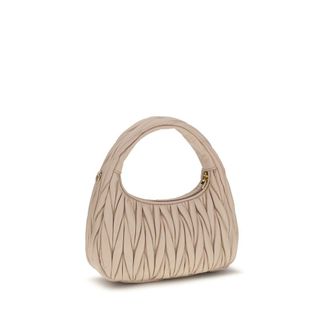 Miu Miu Quilted Matelass&eacute; Calf Leather Shoulder Bag - Beige