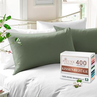 Pizuna Luxuri&ouml;ser Soft-Satin 2er Pack Kissenbezug 40x80cm Meeresschaum, 400 Fadenzahl Baumwolle Quadratisch Kissenbez&uuml;ge, 100% Langstapel Baumwolle Nur Kisse