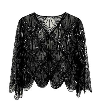 Generic Cardigan femme des ann&eacute;es 20 &agrave; paillettes, ch&acirc;le &agrave; paillettes, cardigan classique pour mariage, cocktail, &eacute;l&eacute;gant haut scintillant &agrave; paillettes, cardi