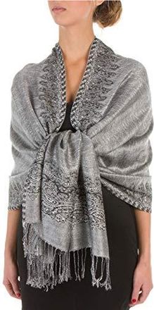 Sakkas 178cm x 71cm Dessins bordures Double &eacute;paisseur Type Tiss&eacute; Pashmina Ch&acirc;le/Echarpe/Etole - Noir Blanc