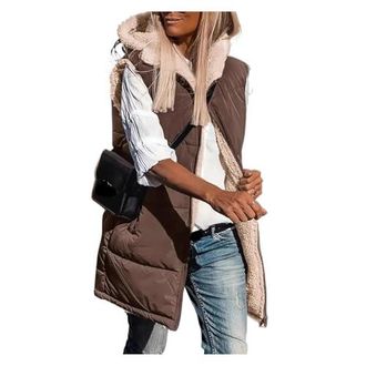 Generic Manteau gilet &agrave; capuche de couleur unie for femmes, Cardigan zipp&eacute; sans manches for la chaleur hivernale(Coffee,5XL)