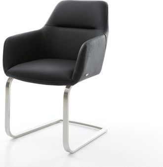 DELIFE Freischwinger Pejo-Flex Echt-Leder Schwarz Freischwinger flach Edelstahl Taschenfederkern, Esszimmerst&uuml;hle