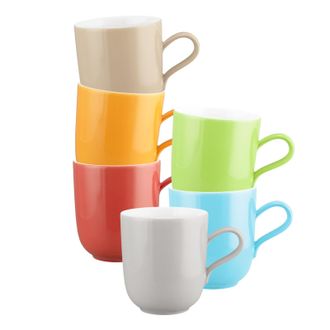 SELTMANN WEIDEN Liberty Pure Colors Mixed Henkelbecher 6er Set, 400 ml, Farbige Kaffeebecher, Mix-&-Match-Geschirr, Sp&uuml;lmaschinen- und Mikrowellenfest, Porzellan, Bun