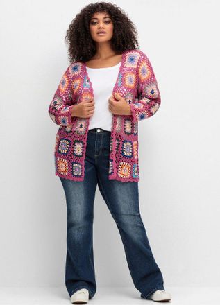Sheego Strickjacke Cardigan Langarm in H&auml;keloptik, mit Crochet-Muster