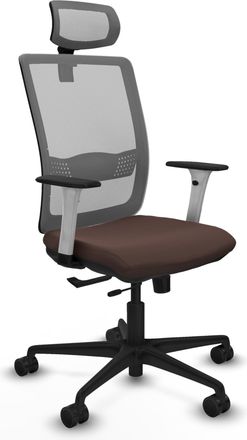 Piqueras y Crespo Ergonomischer gepolsterter Stuhl mit wei&szlig;en und schwarzen Armlehnen, h&ouml;henverstellbare Lendenwirbelst&uuml;tze und h&ouml;henverstellbares Kopfteil, Grau/Dunkel