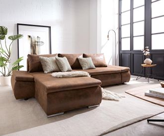 DELIFE Ecksofa Abilene 260x175 cm Braun Ottomane variabel mit Schlaffunktion, Schlafsofas