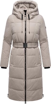 Navahoo Damen Langer Wintermantel warmer Steppmantel mit Kapuze und Tailleng&uuml;rtel Herbstnebel 14 Light Grey Gr. XXL