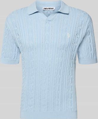Review Slim Fit Strick-Poloshirt mit Label-Stitching