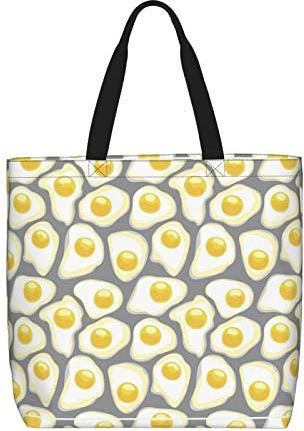 Generic Sac Fourre-Tout Motif DOEuf Au Plat Sac Cabas Lavables Avec Poign&eacute;es Sacs En Toile Pour Femmes, Pour &Eacute;cole, Voyage, Tous Les Jours, Shopping