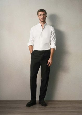 Mango Chemise en coton &agrave; col mao slim fit blanc - Homme - XL - MANGO MAN