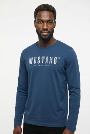 Mustang Langarmshirt MUSTANG Style Adrian, Herren, Gr. XXL, blau (schwarz denim), Jersey, Obermaterial: 100% Baumwolle, bedruckt, regular fit normal, Rundhals