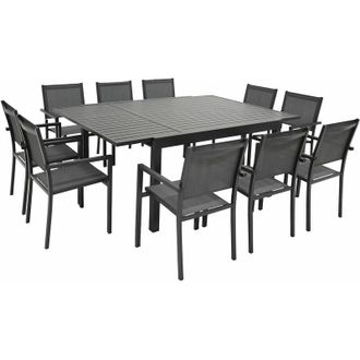 Happy Garden Salon de jardin extensible 10 places de 140/200cm en textil&egrave;ne gris - aluminium anthracite venezia - Happy Garden