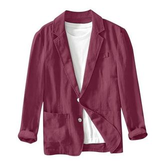Generic Veste pour homme aspect lin sportif &eacute;l&eacute;gant blazer coupe droite veste d&eacute;t&eacute; l&eacute;g&egrave;re veste de loisirs veste unie col &agrave; revers veste avec poches deux bout