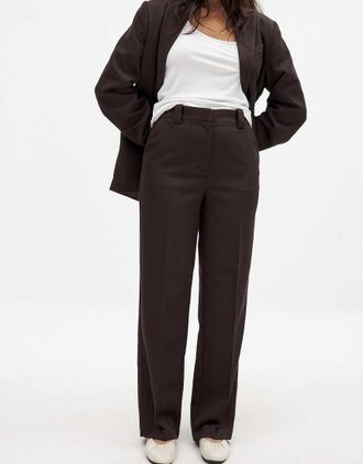 NA-KD Pantalon de tailleur droit en serg&eacute; &agrave; taille mi-haute - Marron