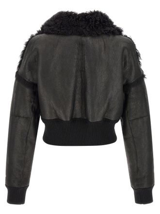 Rick Owens Mens Black Lamb Fur Leather Jacket Clothing