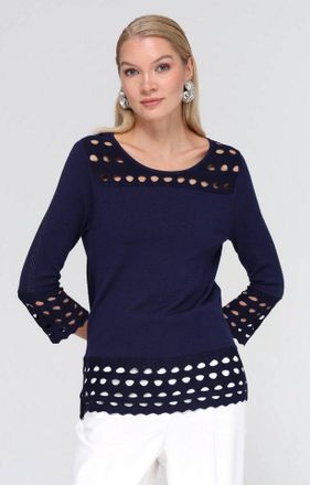 Passioni Strickpullover mit perforierten Akzenten und Strassstreifen