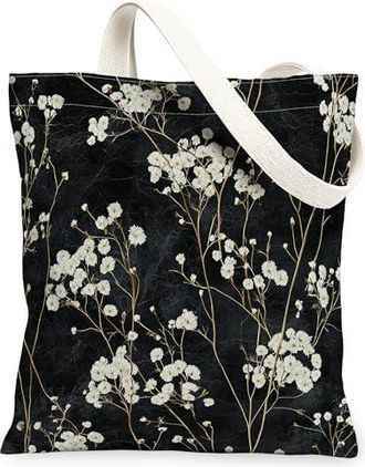 Generic Sac fourre-tout en toile de gypsophile printani&egrave;re pour le shopping 33 x 38 cm, sac d&eacute;picerie r&eacute;utilisable vintage pour femme, motif floral de voyage,