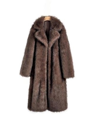 Generic Manteau long en fausse fourrure pour femme - Manteau dhiver moelleux ouvert sur le devant - Cardigan chaud et pelucheux, marron, XXL